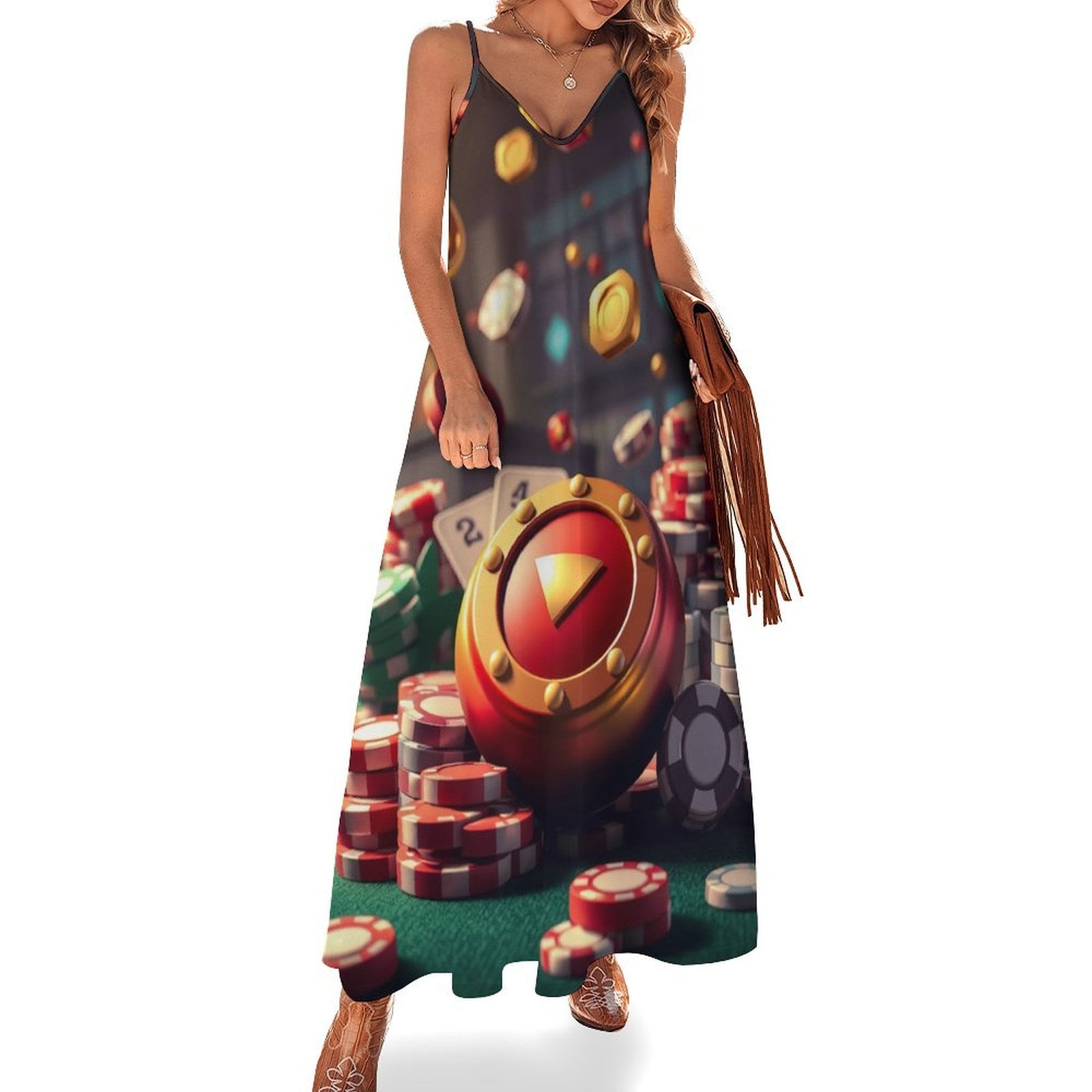 Casino Gambler Poker Pattern Sleeveless Dress Beach Outfits for Women Luxury Dress Dress Women ...