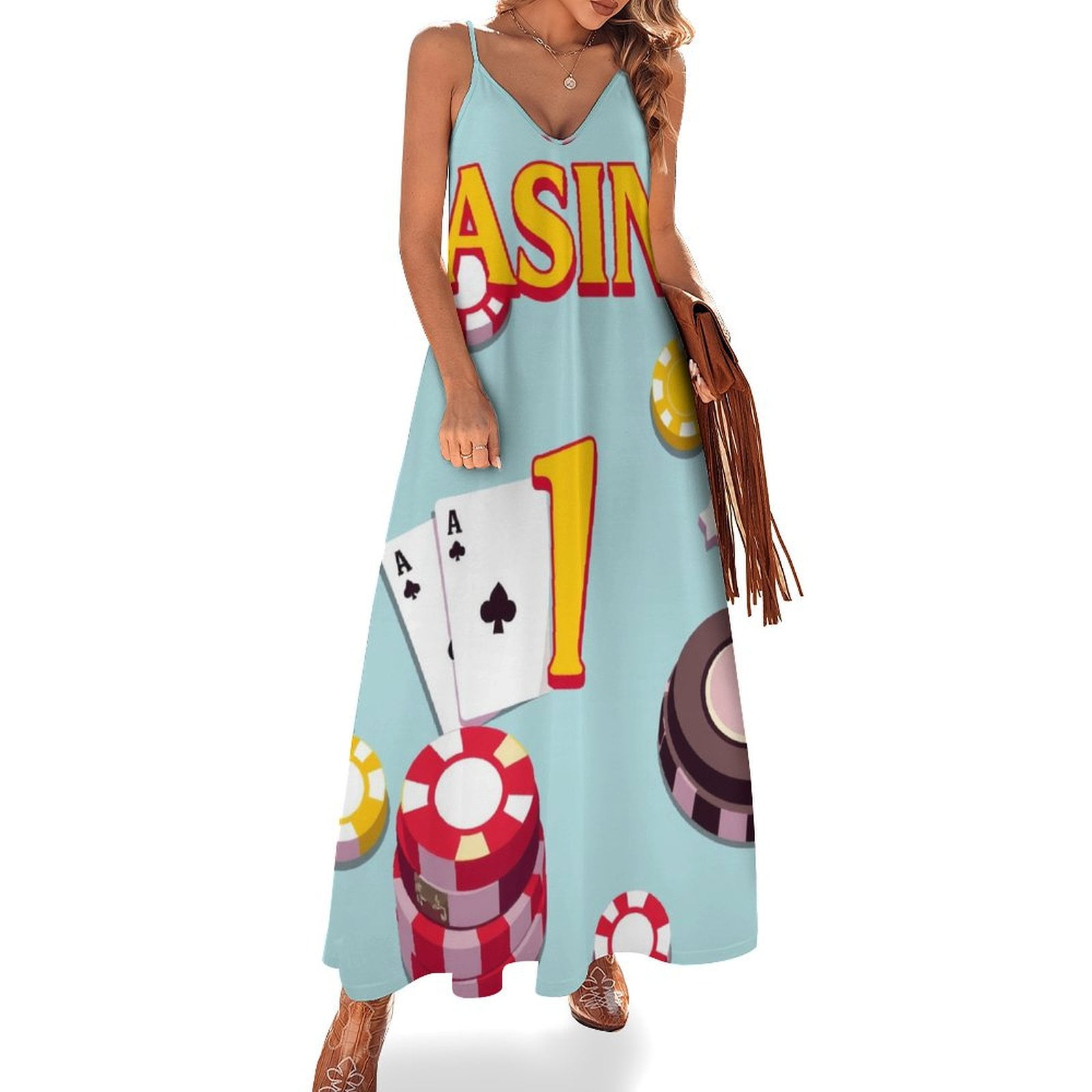 Casino Gambler Poker Pattern Sleeveless Dress Beach Outfits for Women Luxury Dress Dress Women ...