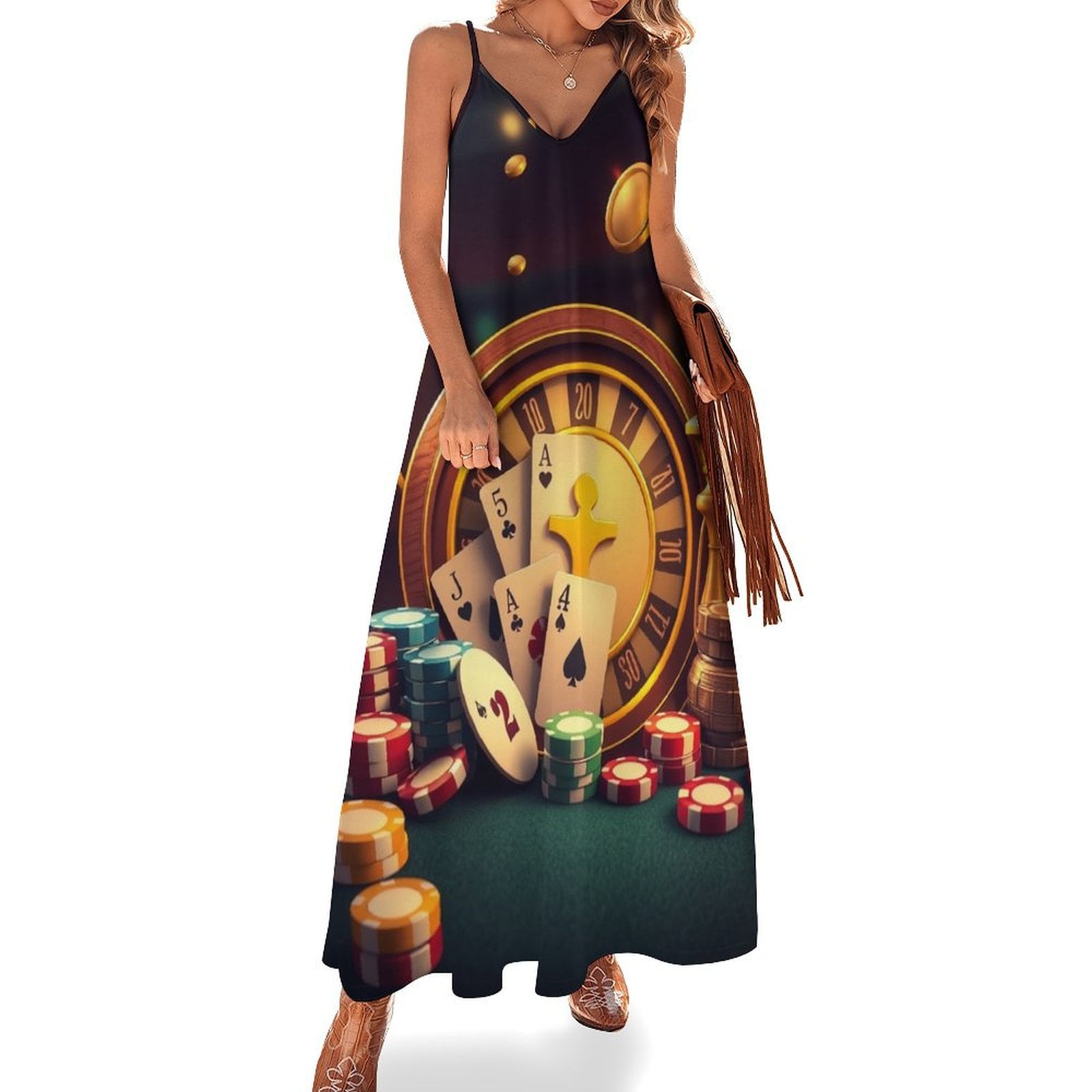 Casino Gambler Poker Pattern Sleeveless Dress Party Dresses Women Summer Dress Bridesmaid Dress ...