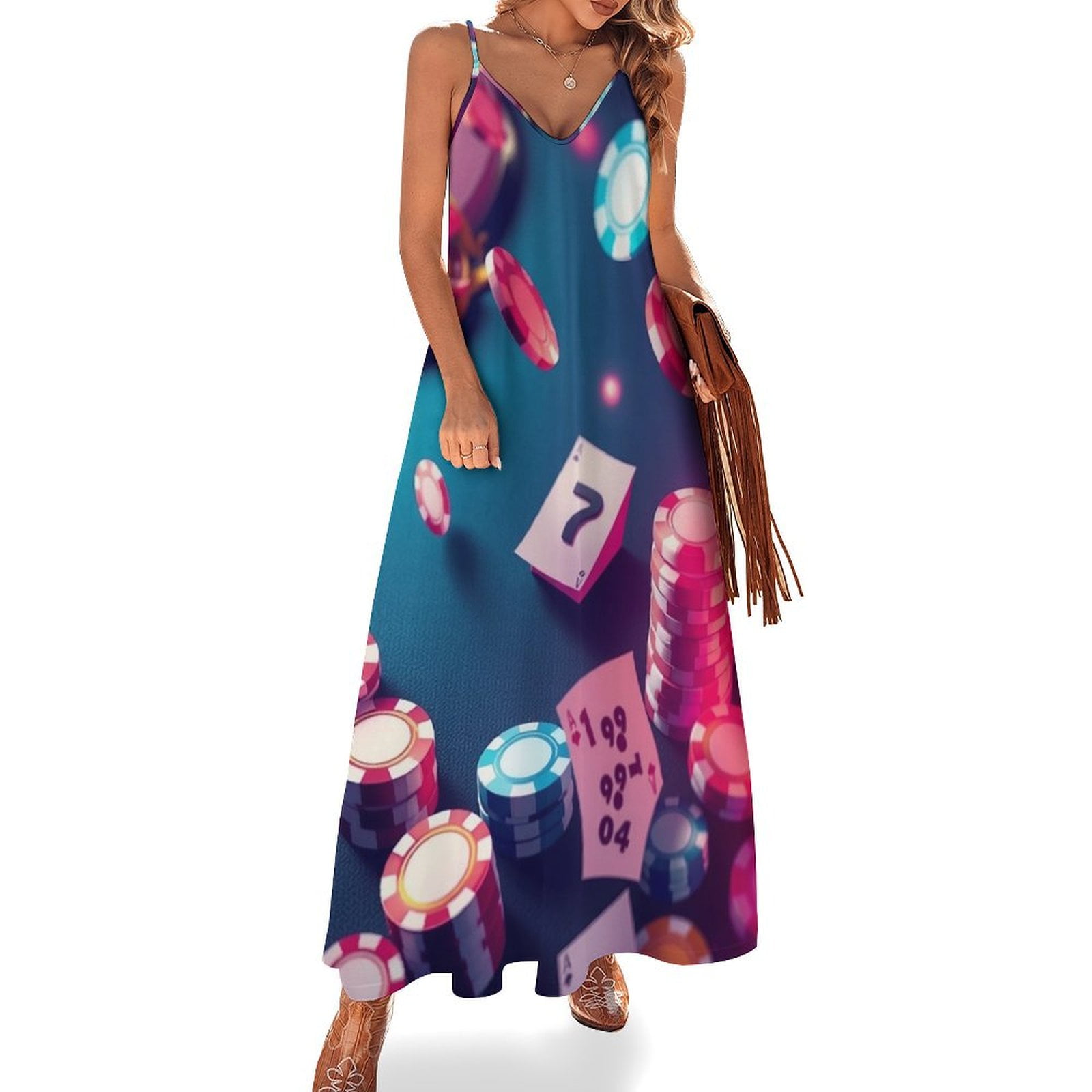 Casino Gambler Poker Pattern Sleeveless Dress Summer Outfits for Women 2025 Elegant Women's Sets ...