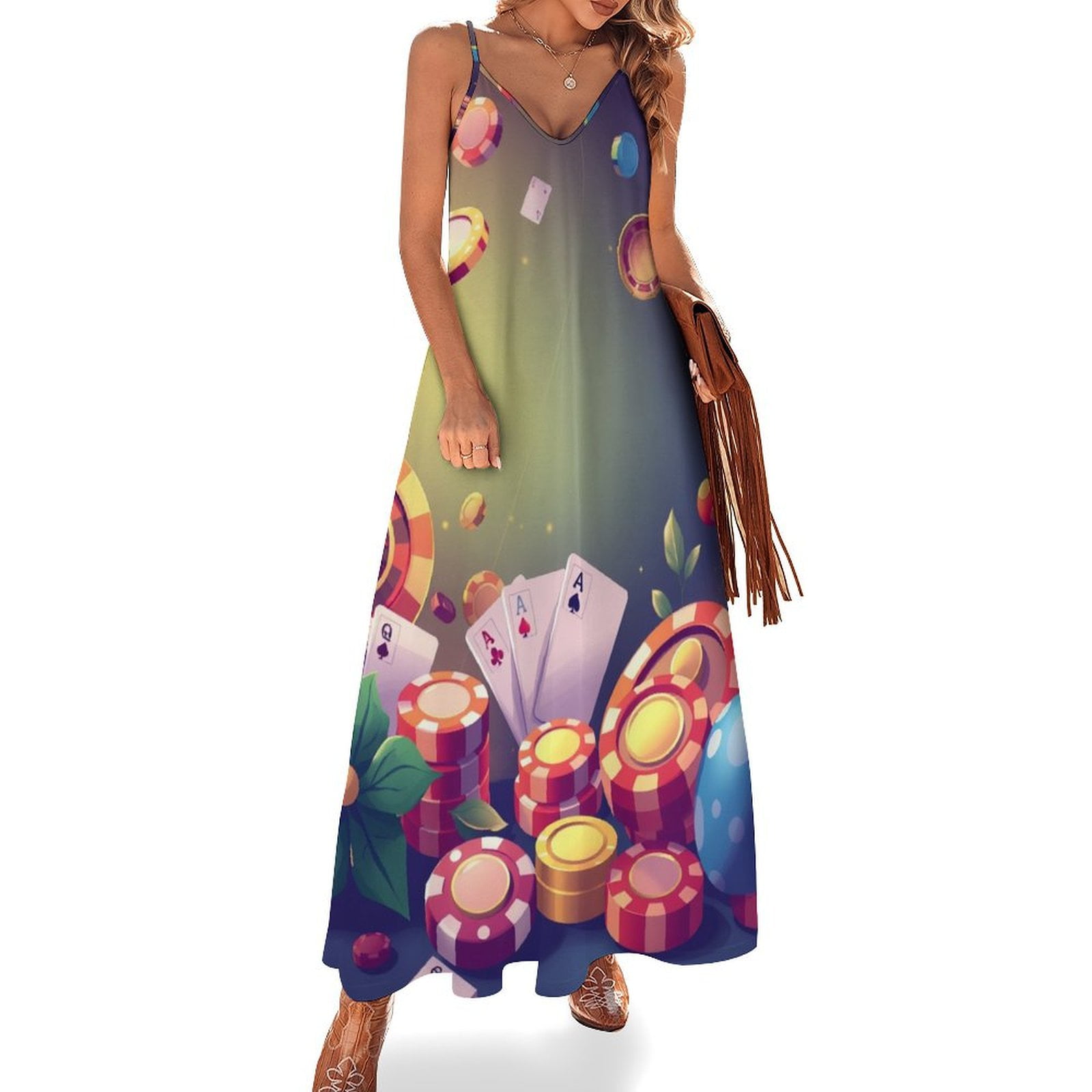 Casino Gambler Poker Pattern Sleeveless Dress Summer Outfits for Women 2025 Elegant Women's Sets ...