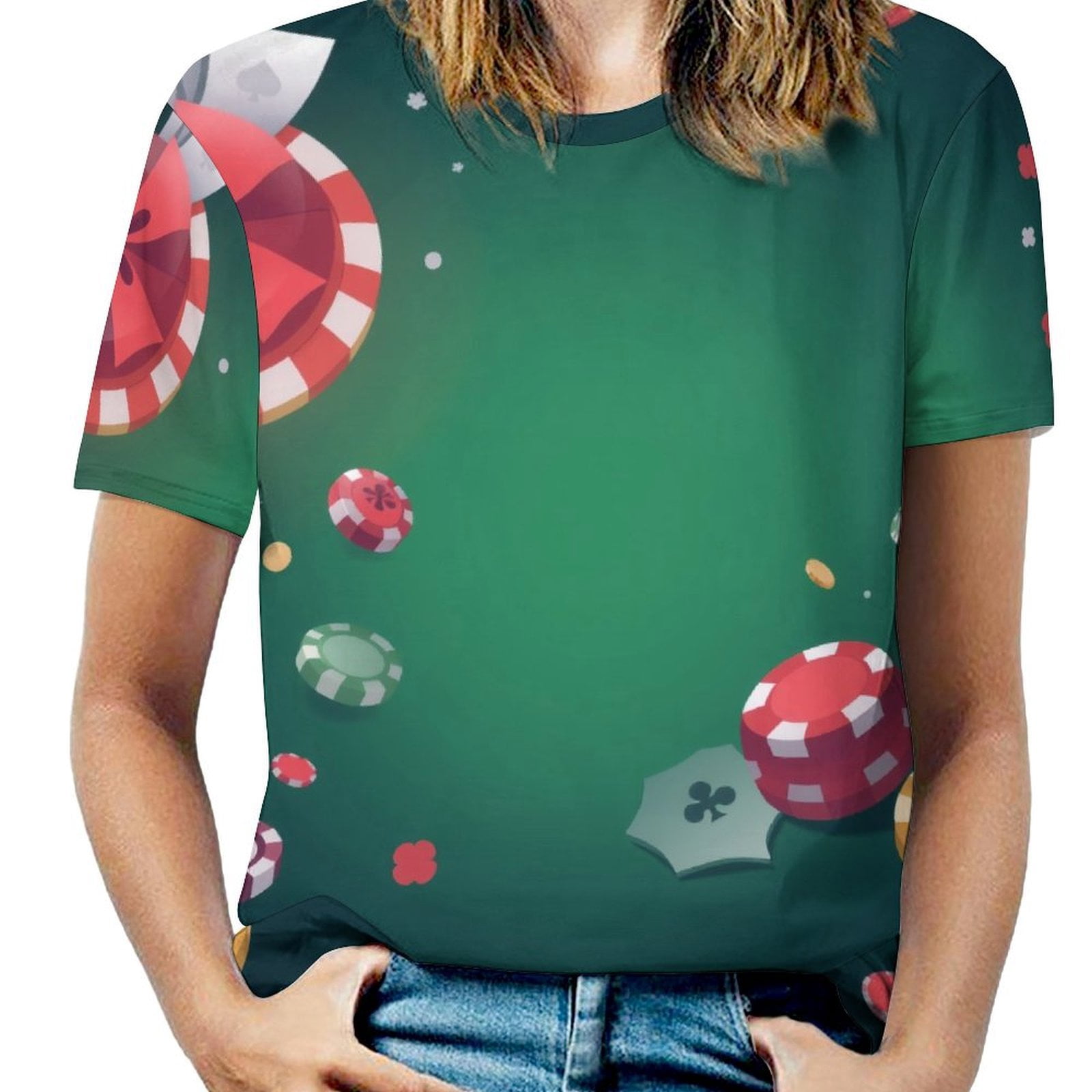 Casino Gambler Poker Pattern T Shirt O Neck Overd T Shirts Short Sleeve ...
