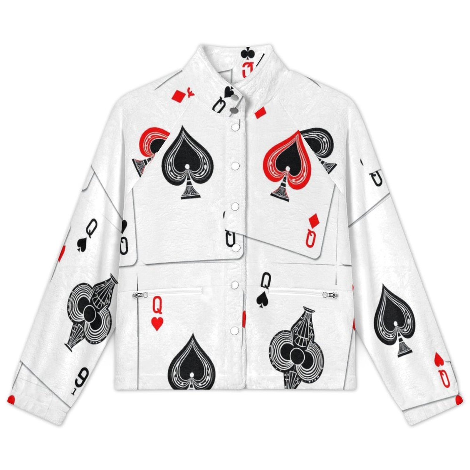 Casino Gambler Poker Pattern Warm Women's Plush Jacket Stand Collar ...