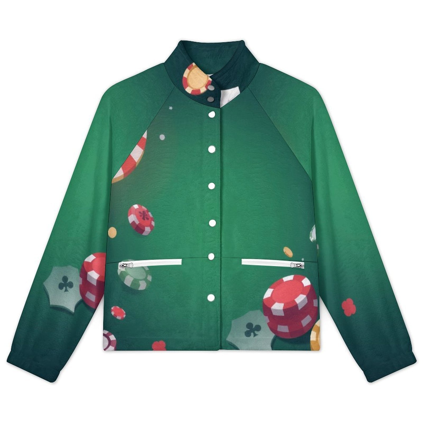 Casino Gambler Poker Pattern Warm Women's Plush Jacket Stand Collar ...