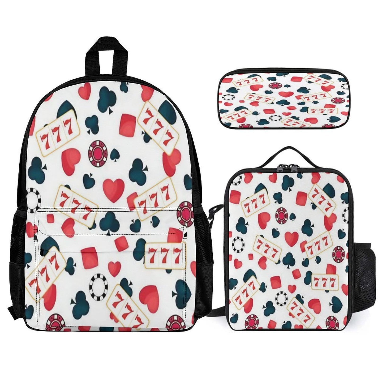 Casino Gambler Poker Slot Machine Pattern Backpack Back to Bag 3 Piece ...