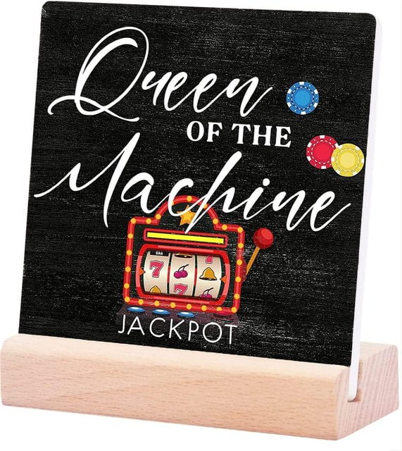 Casino Jackpot Slots Table Sign Plaque Queen of The Machine Tabletop ...