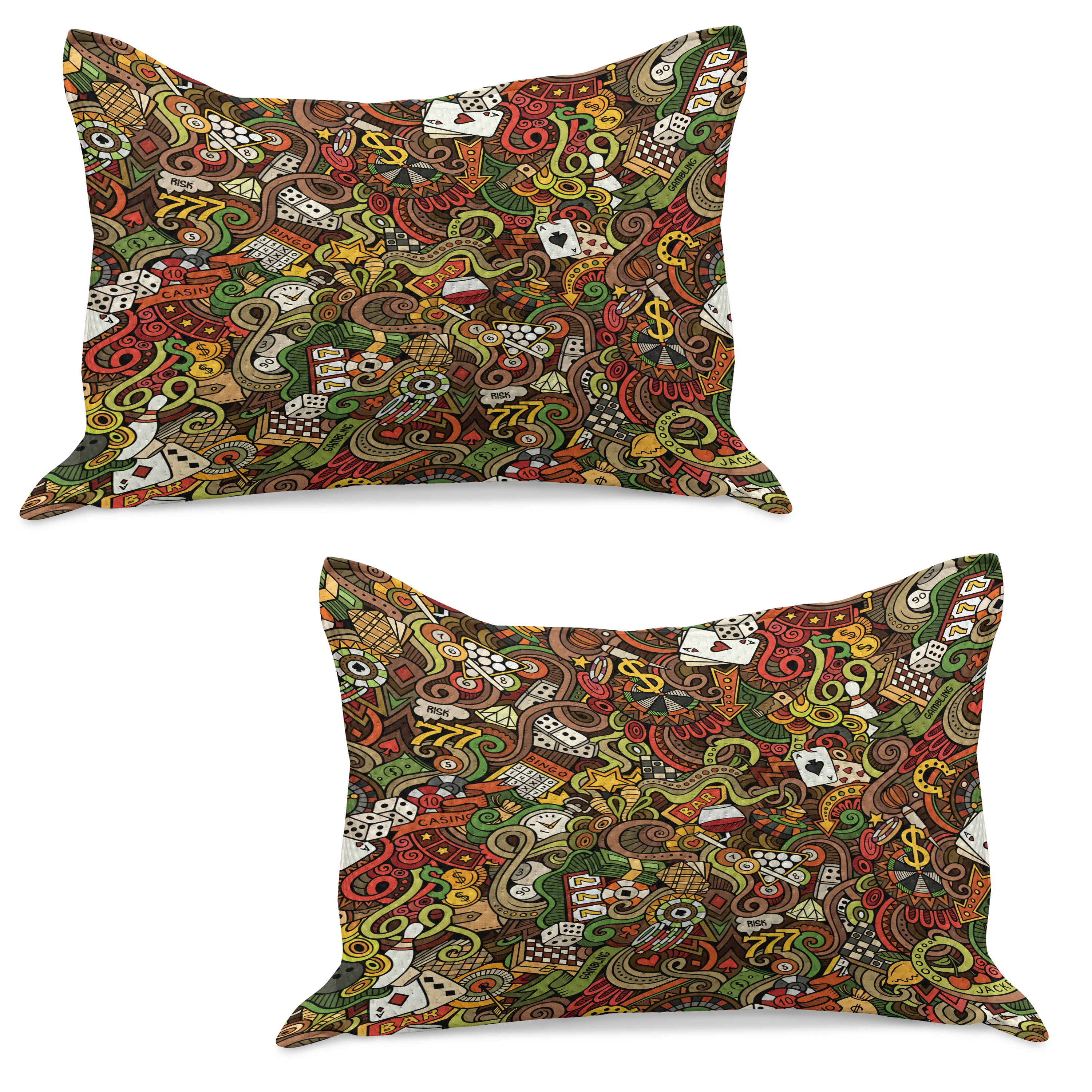 Casino Knitted Quilt Pillowcover Set of 2, Doodles Style Art of Bingo ...