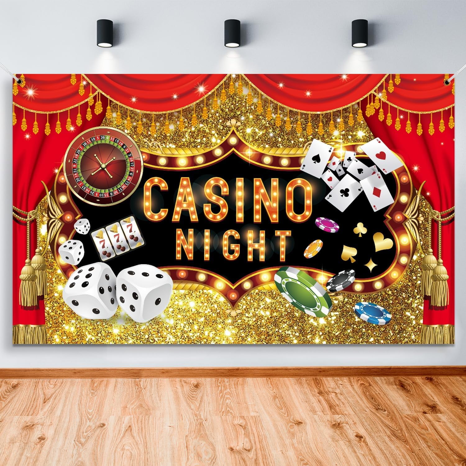 Casino Night Poker Dice Photography Backdrop Las Vegas Gold Bokeh Photo ...