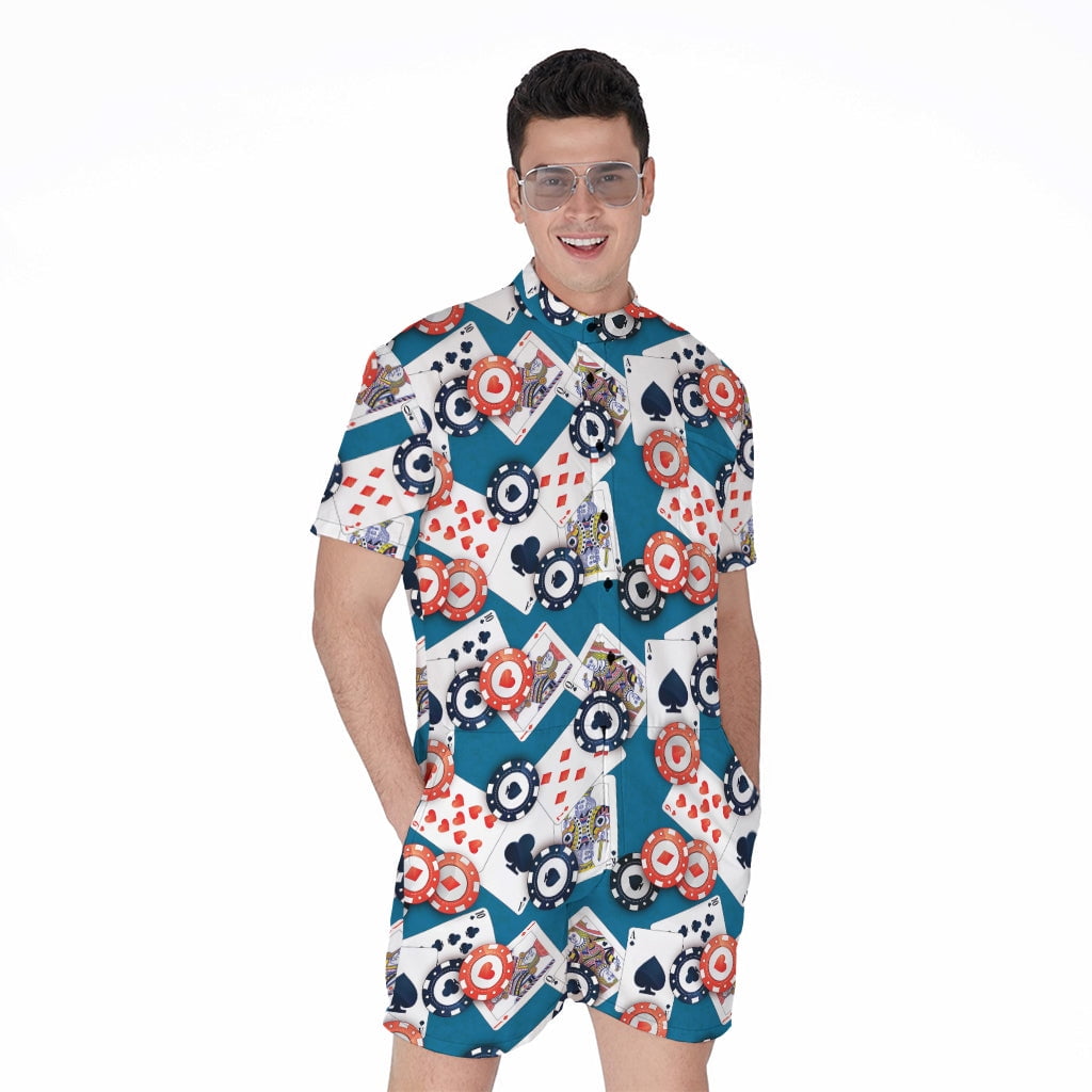 Casino Poker Pattern Short Sleeve Men'S Rompers Casual Summer Jumpsuits ...