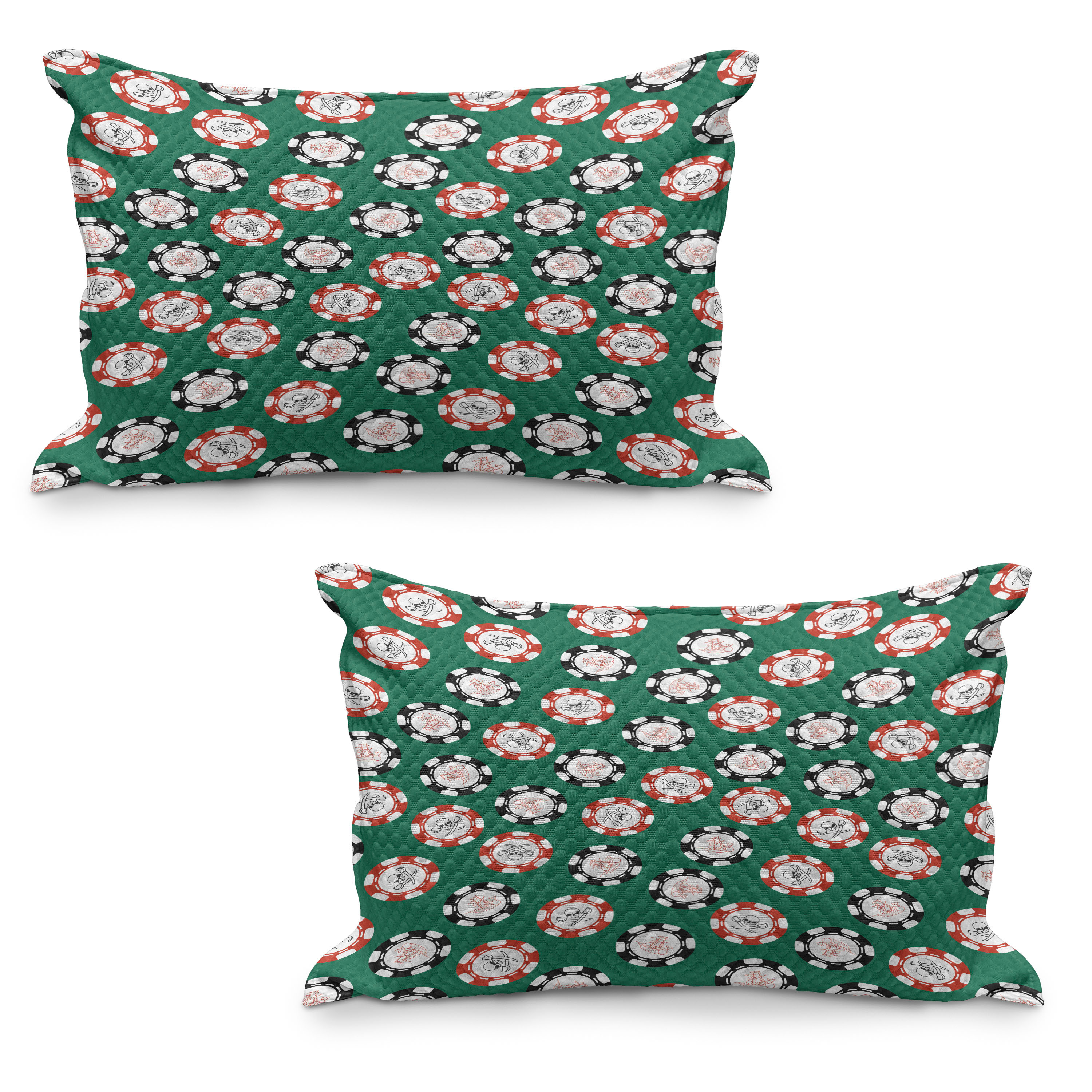 Casino Quilted Pillowcover Set of 2, Poker Chips Pirates Money Diagonal ...