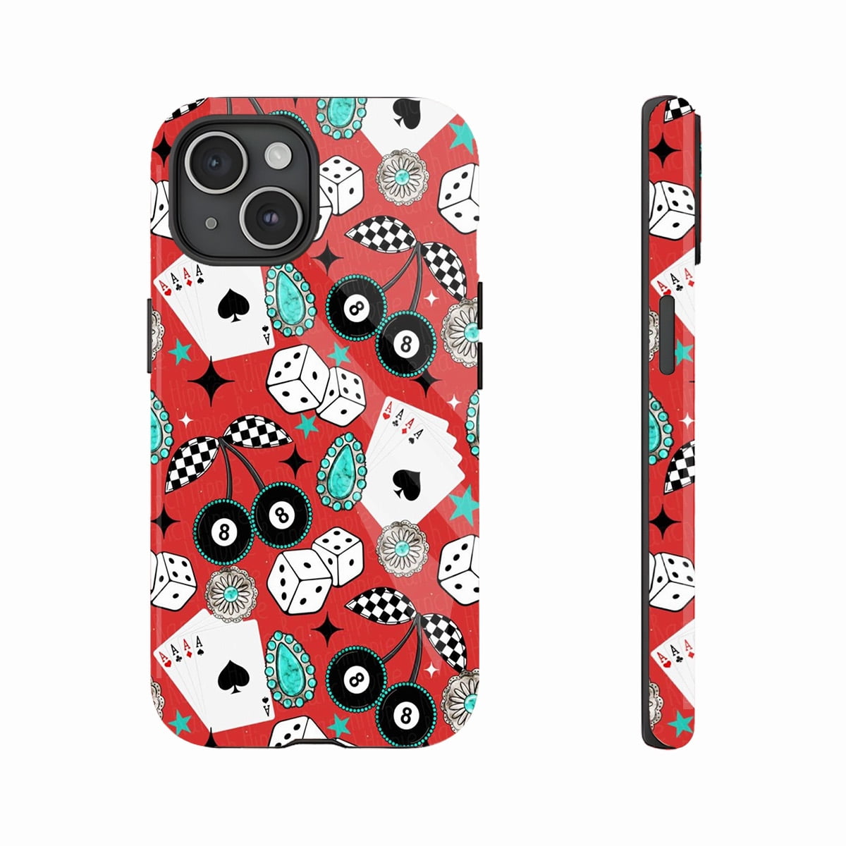 Casino Retro Gaming Phone Case - Red Cherry 8-Ball Dice Diamond Design ...