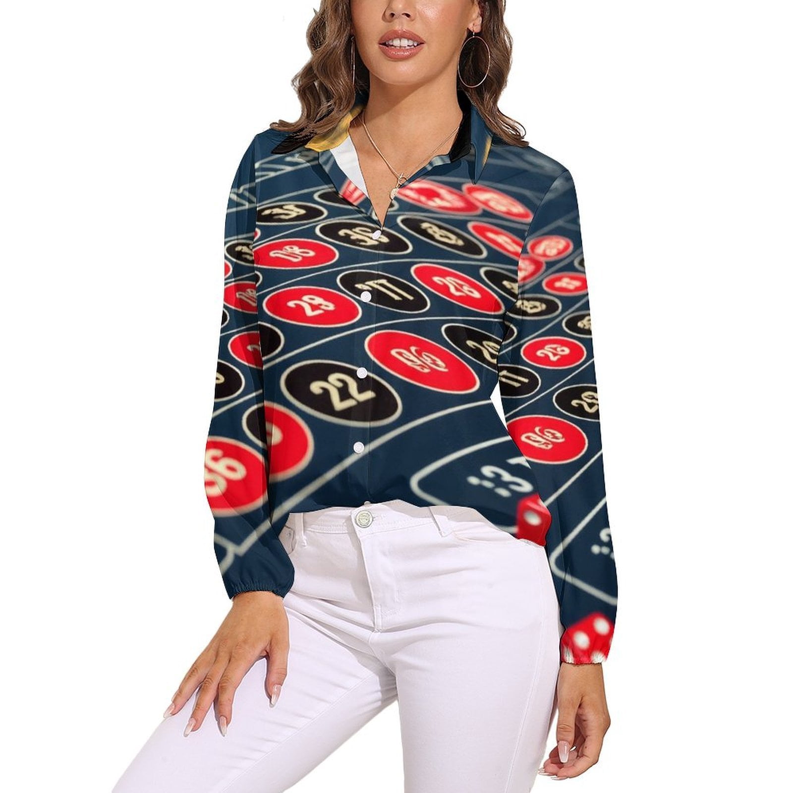 Casino Roulette Layout-1 Vntage Casual Long Sleeve Shirt Blouse Woman ...