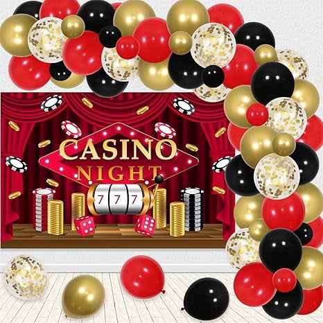 Casino Theme Balloon Arch Garland Kit, Red Black Dice Chips Casino ...