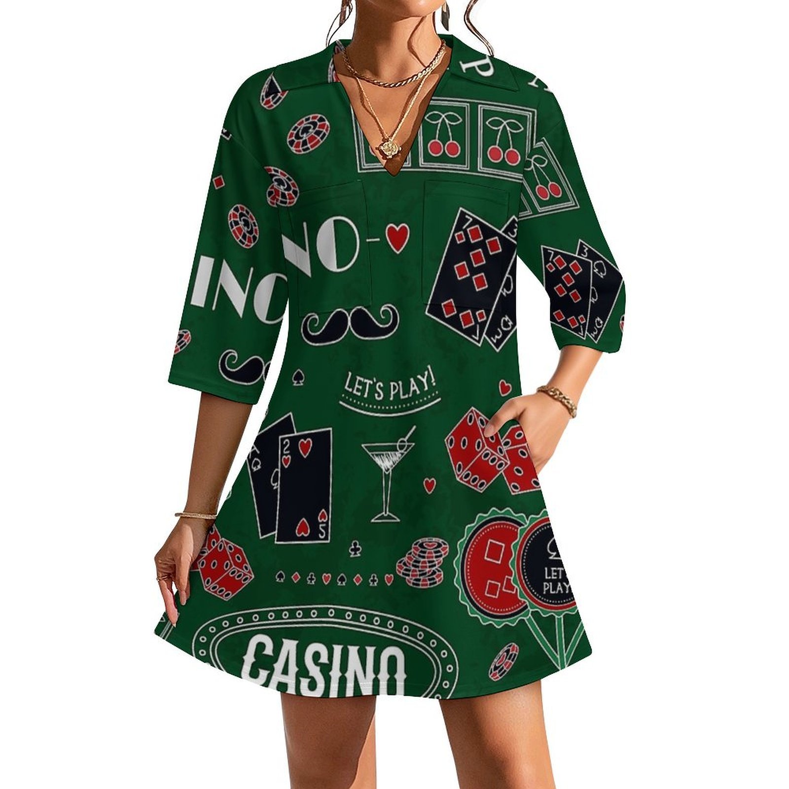 Casino Theme. Gambling Symbols Womens Dress With Pockets Summer V Neck ...