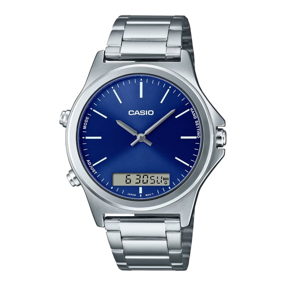 Casio Men’s Blue Dial Ana Digi Watch with Stainless Steel Bracelet ...