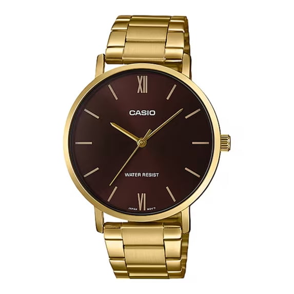 Casio Men’s Gold Bracelet Analog Watch with Brown Dial - MTP-VT01G ...
