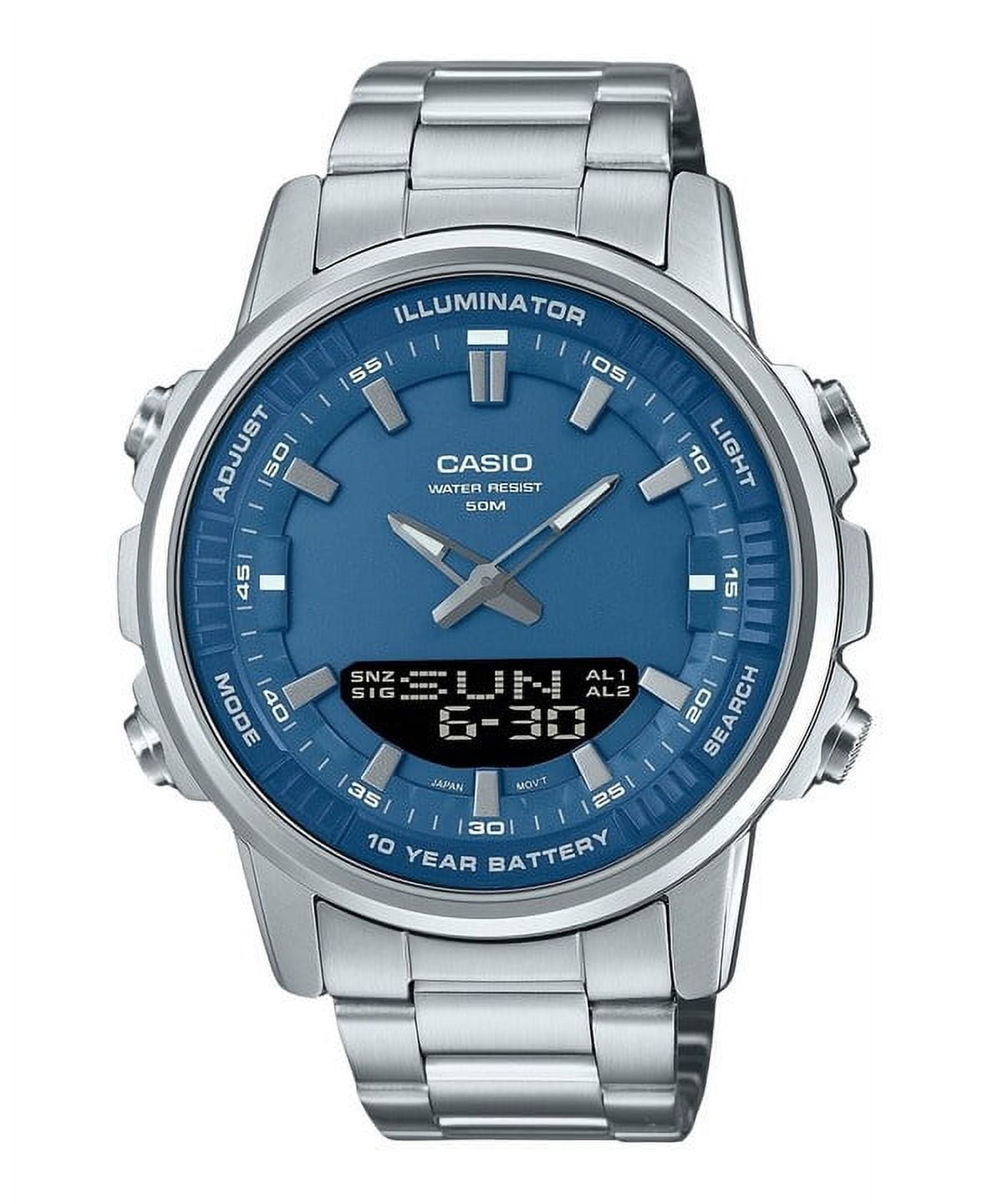 Casio Analog Digital Combination Stainless Steel Blue Dial Quartz AMW ...
