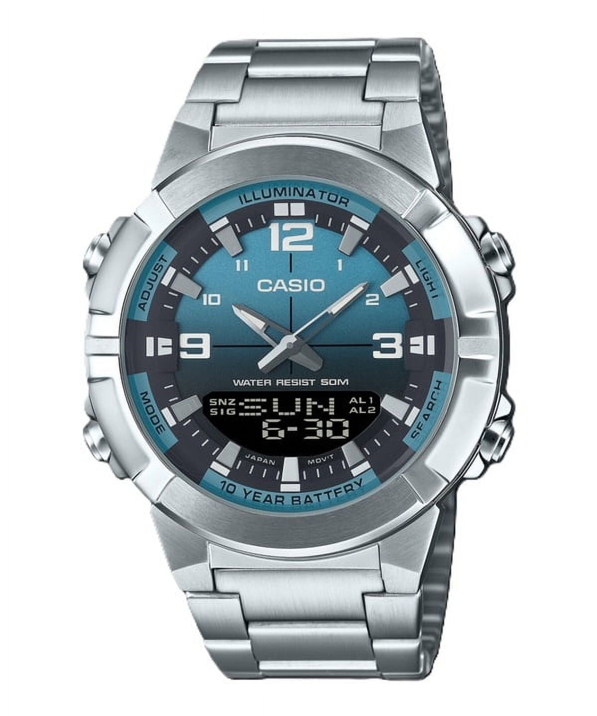 Casio Analog Digital Combination Stainless Steel Light Blue Dial Quartz ...