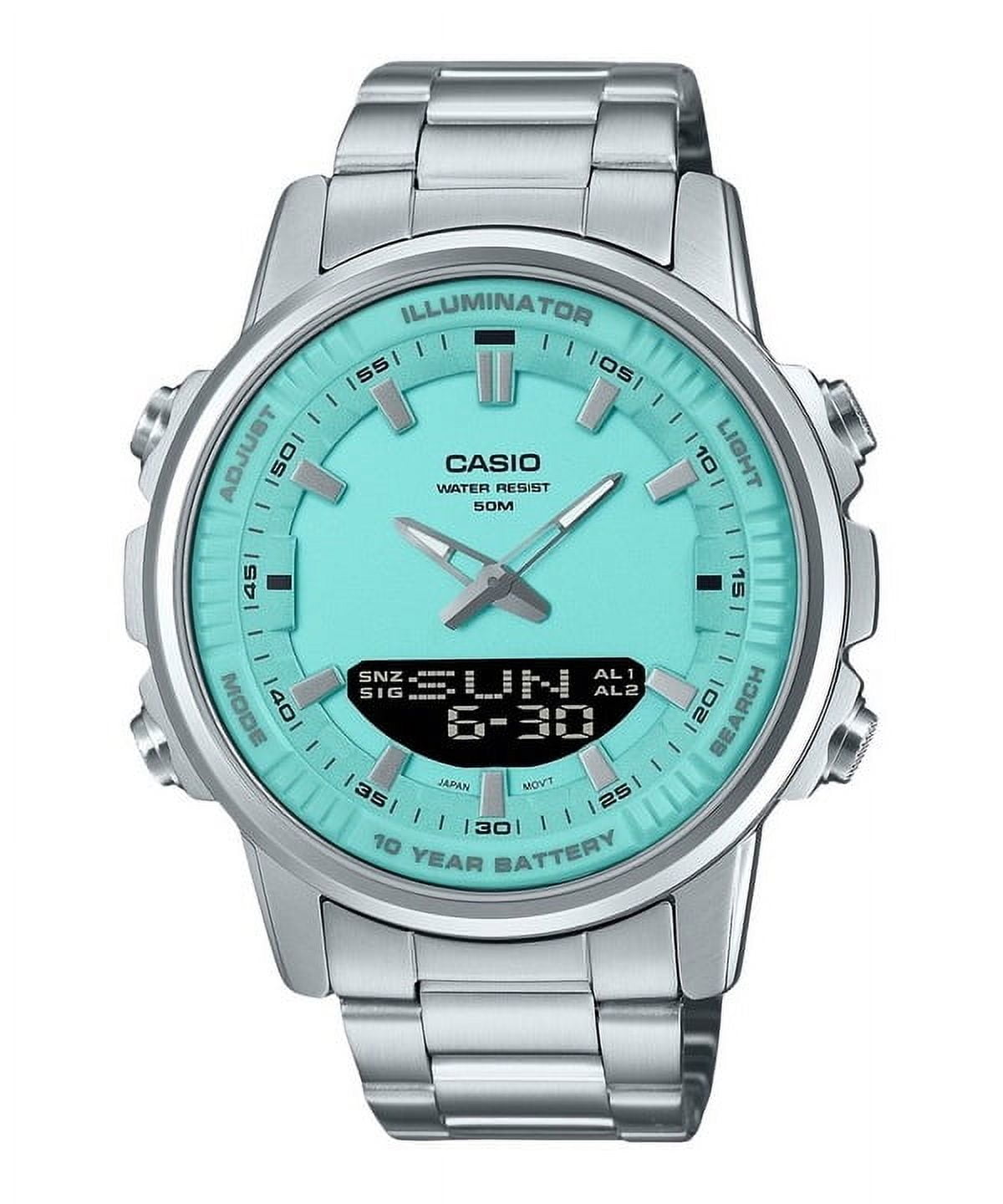 Casio Analog Digital Combination Stainless Steel Turquoise Dial Quartz ...
