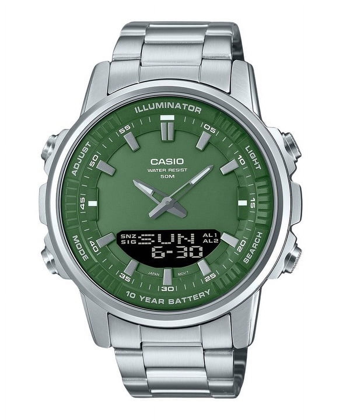 Casio Analog Digital Stainless Steel Green Dial Quartz AMW-880D-3AV Men ...