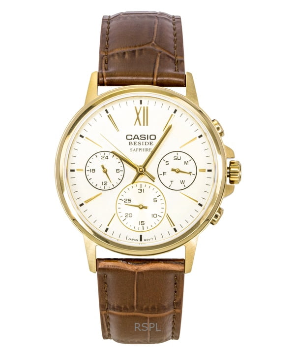 Casio Beside Analog Leather Strap Gold Dial Quartz BMS-300GL-5AV Men's ...