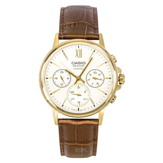 Casio Beside Analog Leather Strap Gold Dial Quartz BMS-300GL-5AV Men's ...