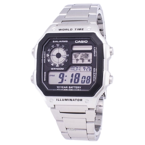 Casio Men's Digital World Time Watch, WR100M AE-1200WHD-1AVDF AE ...