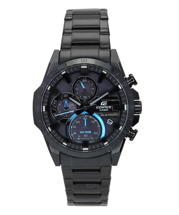 Casio Edifice Analog Chronograph Stainless Steel Black Dial Solar EQS ...
