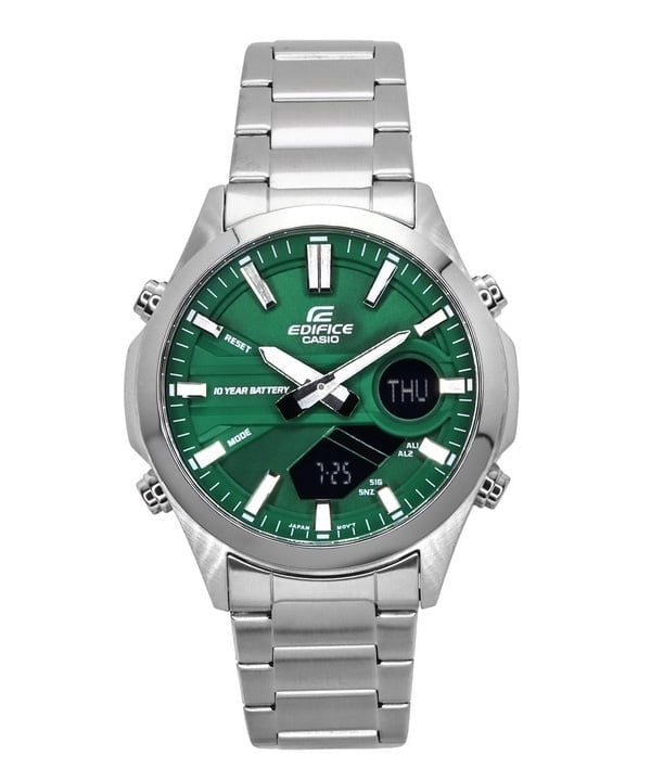 Casio Edifice Analog Digital Stainless Steel Green Dial Quartz EFV ...