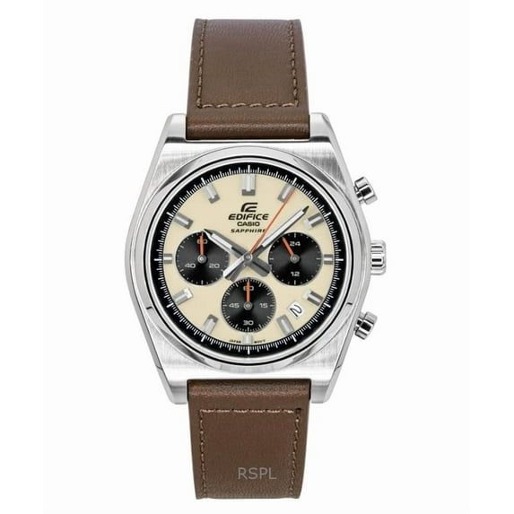Casio Edifice Analog Standard Chronograph Leather Strap Ivory Dial ...