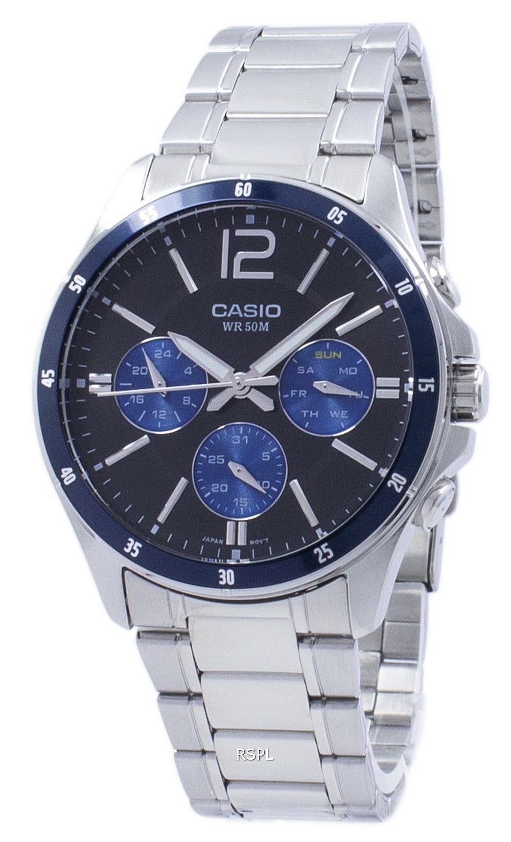 Casio Men's Watch Enticer Analog Quartz MTP-1374D-2AV IP Stainless ...