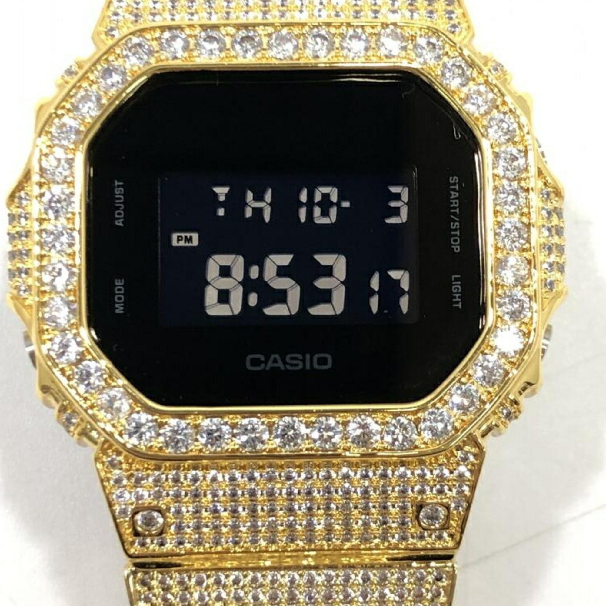 Pre-Owned Casio G-SHOCK DW5600BB Fully Custom Cubic Zirconia Gold Color ...
