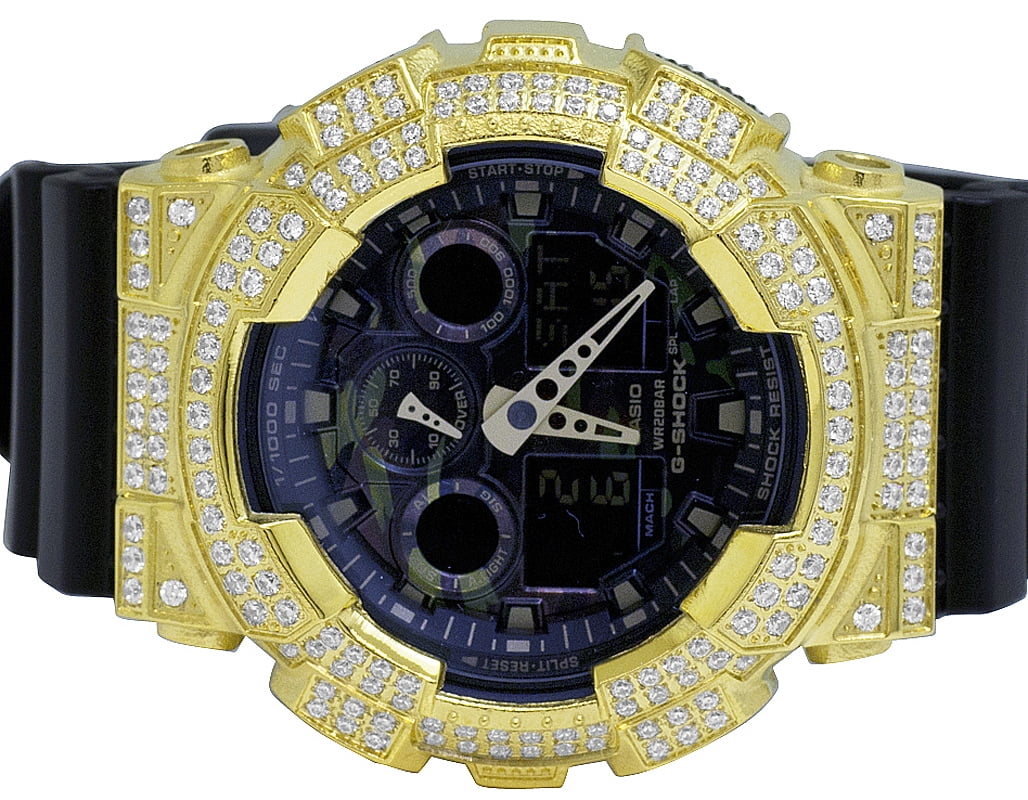 Casio G-Shock 51MM GA-100 Camouflage Simulated Diamond Watch 6.0 Ct ...