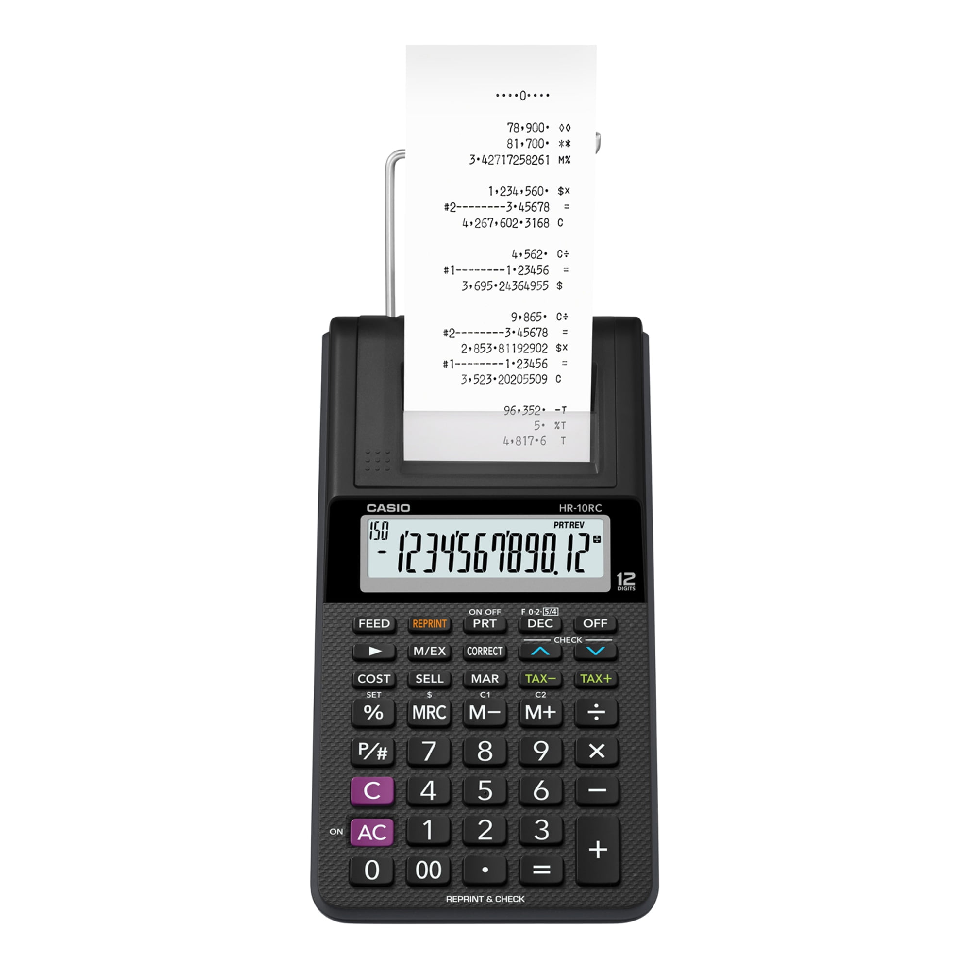 Casio HR-10RC Handheld Portable 12-Digit Printing Calculator, Black ...