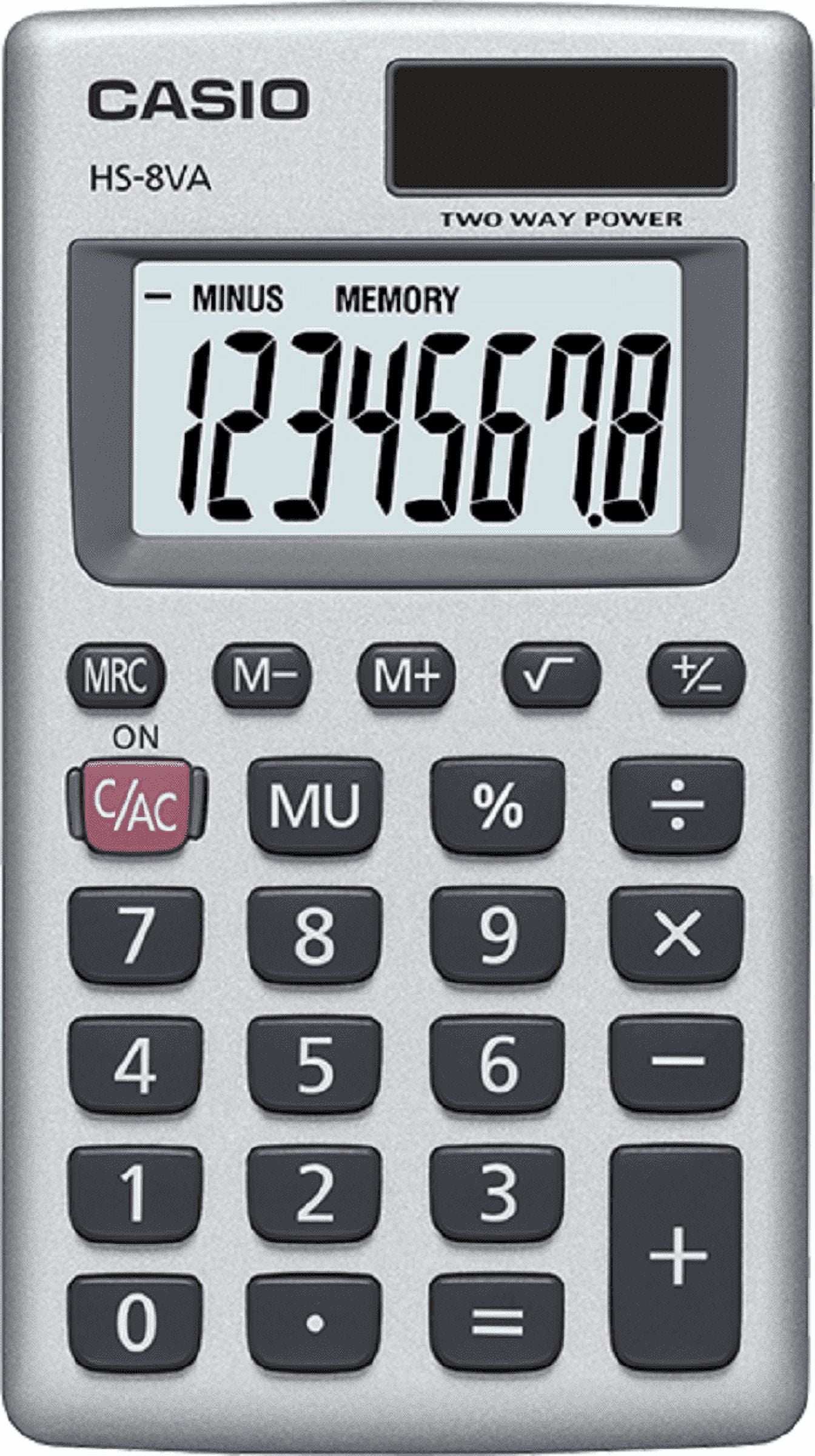 Casio HS-8VA Handheld 8 Digit Dual Power Calculator, Solar Powered ...