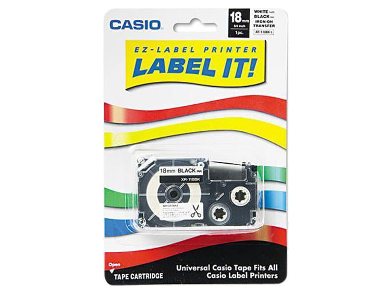 Casio Label Printer Iron-On Transfer Tape, 18mm, Black on White ...