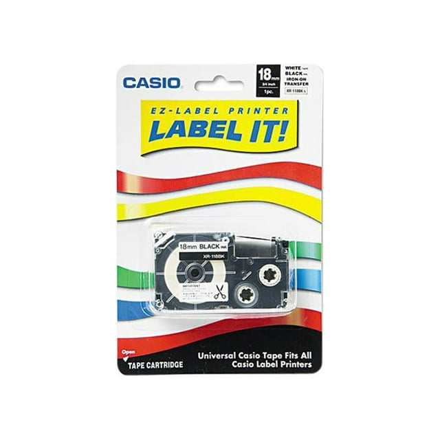 Casio Label Printer Iron-On Transfer Tape, 18mm, Black on White ...