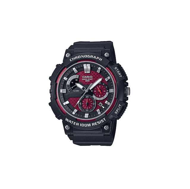 Casio MCW-200H-4AV Black/Red Retrograde Chronograph Analog Wristwatch ...