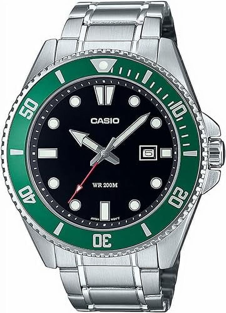 Casio MDV107D-3A Men's Divers 200M WR Green Bezel Stainless Steel Watch ...