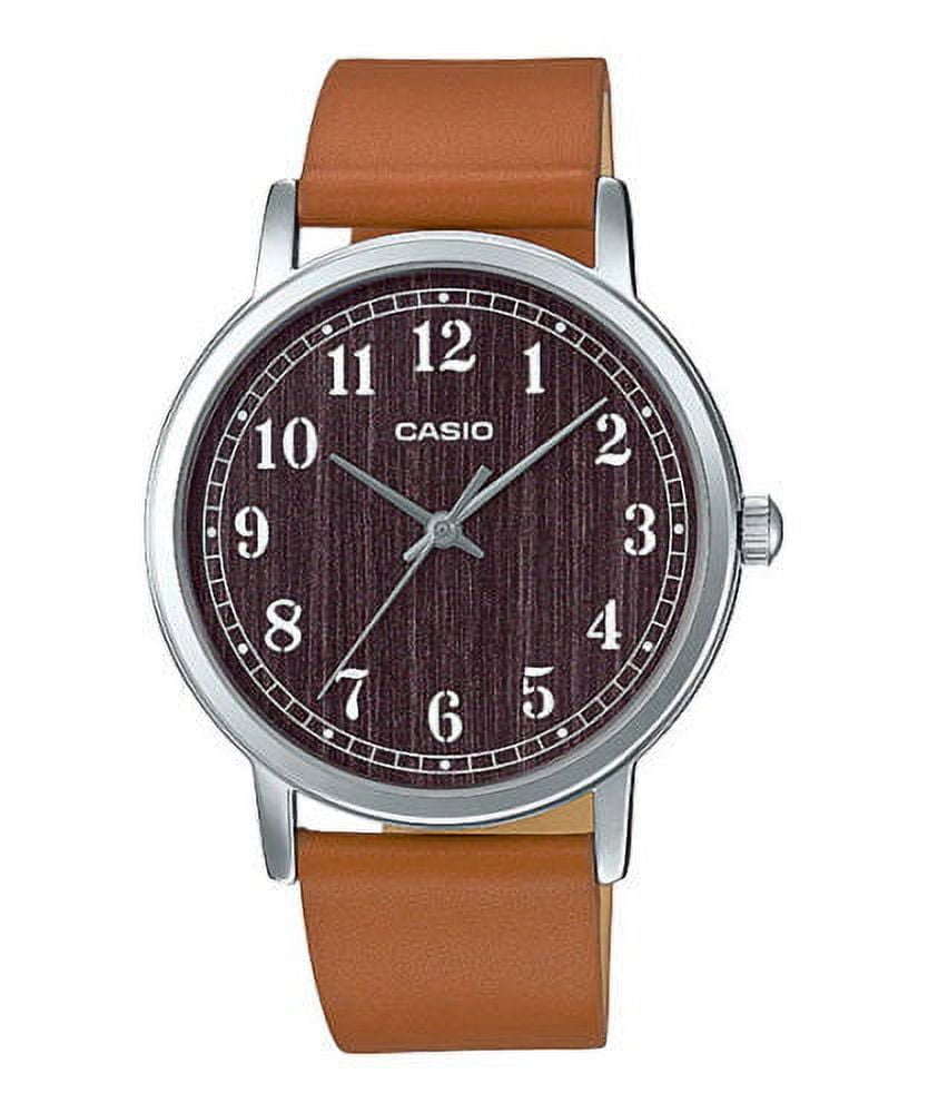 Casio MTP-E145L-5B1 Men's Minimalist Grey Wood Pattern Dial Leather ...