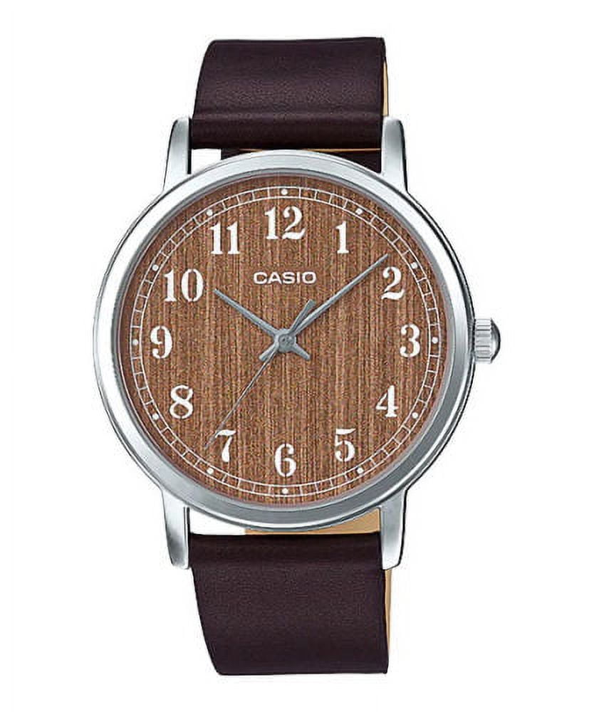 Casio MTP-E145L-5B2 Men's Minimalist Brown Wood Pattern Dial Leather ...