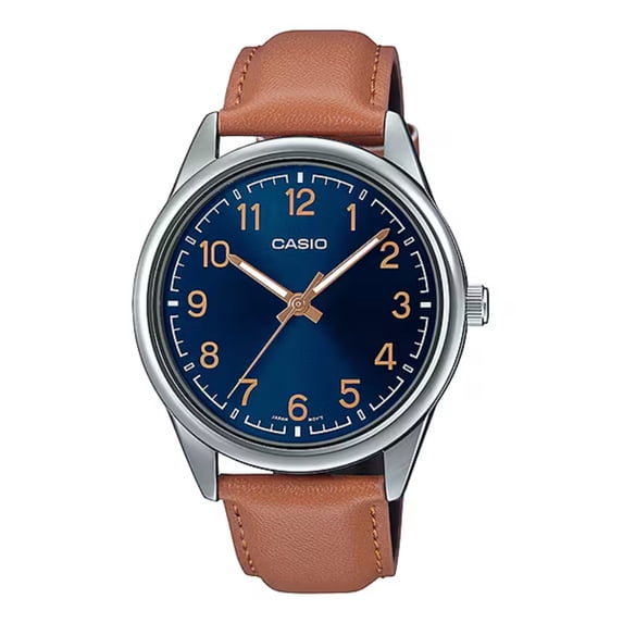 Casio Men’s Analog Watch with Blue Dial and Leather Strap - MTP-V005L ...