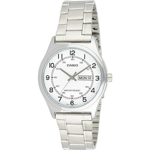Casio MTP-V006D-7B2 Men's Stainless Steel Easy Reader White Dial Day Date Analog Dress Watch ...