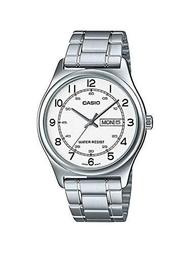 Casio Men's Stainless Steel Easy Reader White Dial Day Date Analog Dress Watch MTP-V006D-7B2 ...