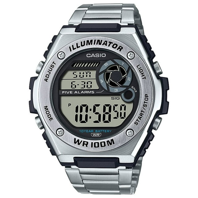 Casio Men 10-Year Battery 100m Water Resistant Stainless Steel LED ...