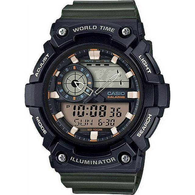 Casio Men's Analog-Digital World Time Watch, Green Resin Strap ...