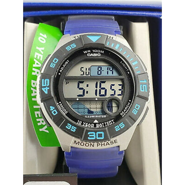 Casio Men's Digital Quartz Tide & Moon Graph 100m Blue Resin Watch ...