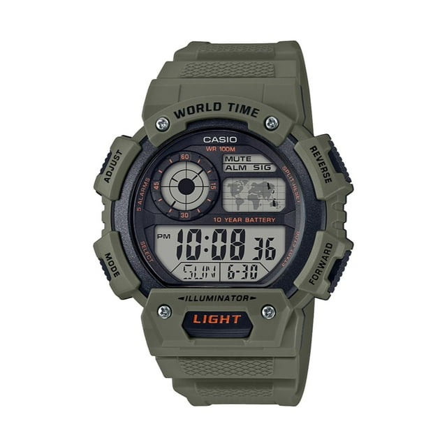 Casio Men's Digital World Time Watch, Green - Walmart.com
