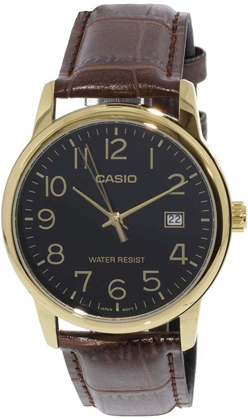 Casio Men's MTPV002GL-1B Gold Bezel Brown Leather Japanese Quartz ...