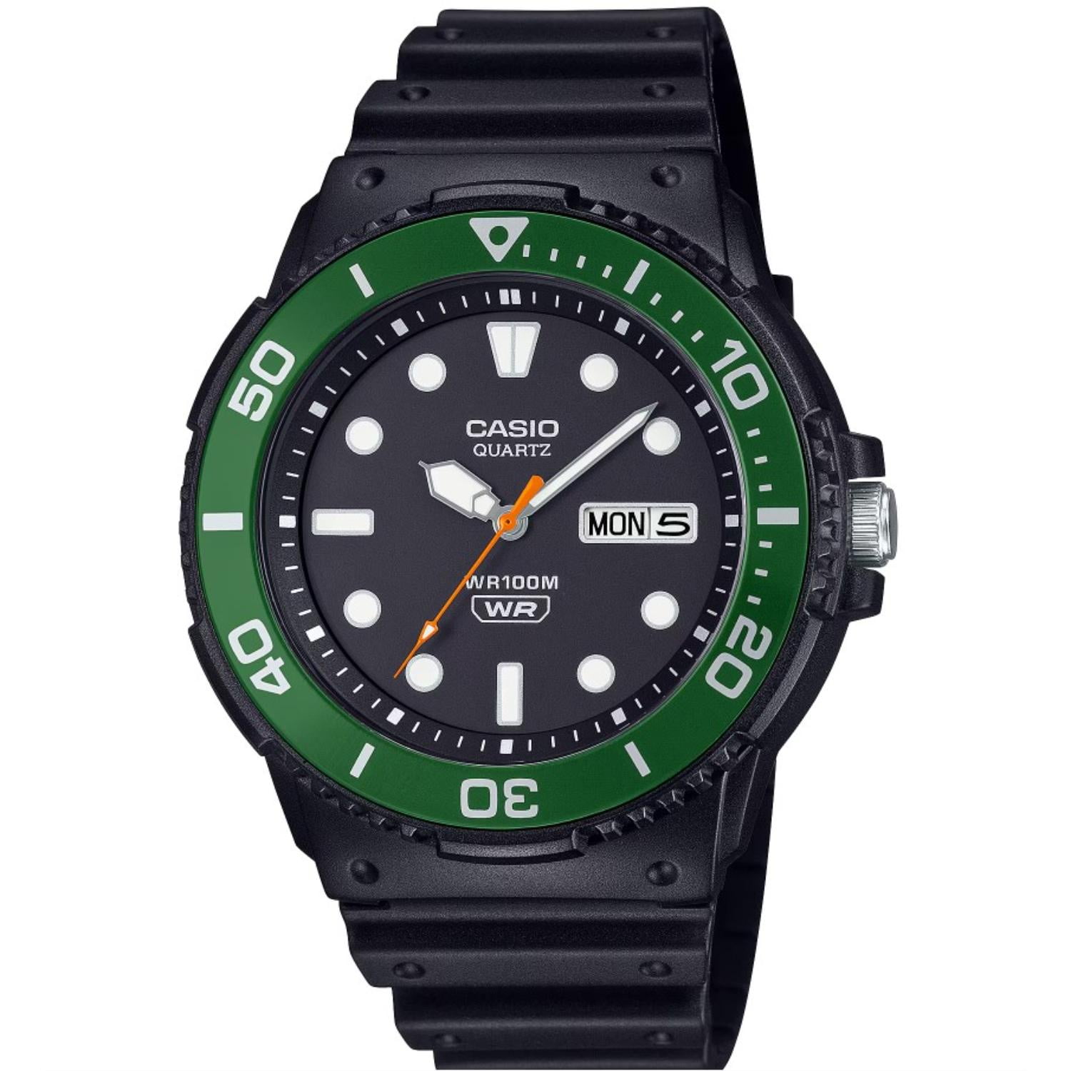 Casio Men's Marine Style Analog Watch with Green Aluminium Rotating ...